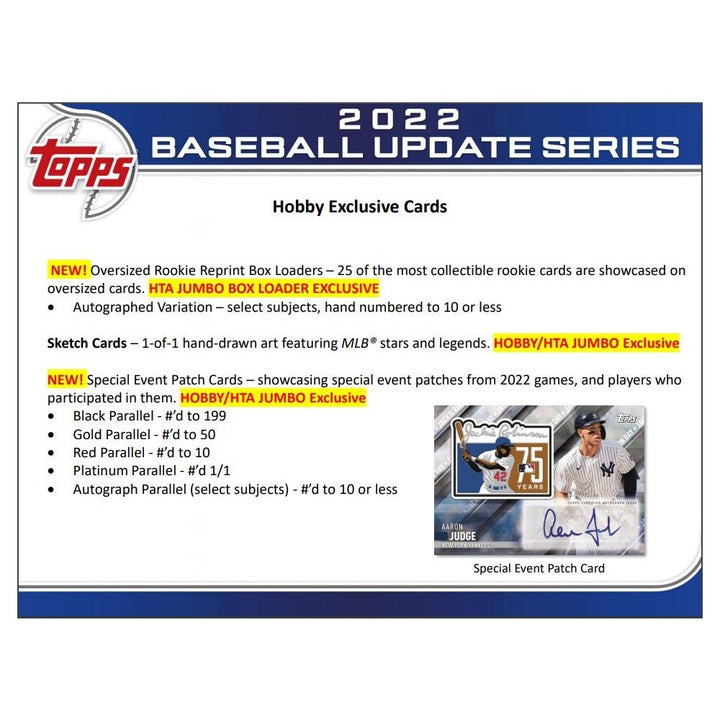 2022 Topps Update Series Baseball HTA Hobby Jumbo Box – Hobby Card Shop