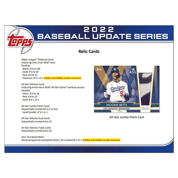 2022 Topps Update Series Baseball HTA Hobby Jumbo Box – Hobby Card Shop