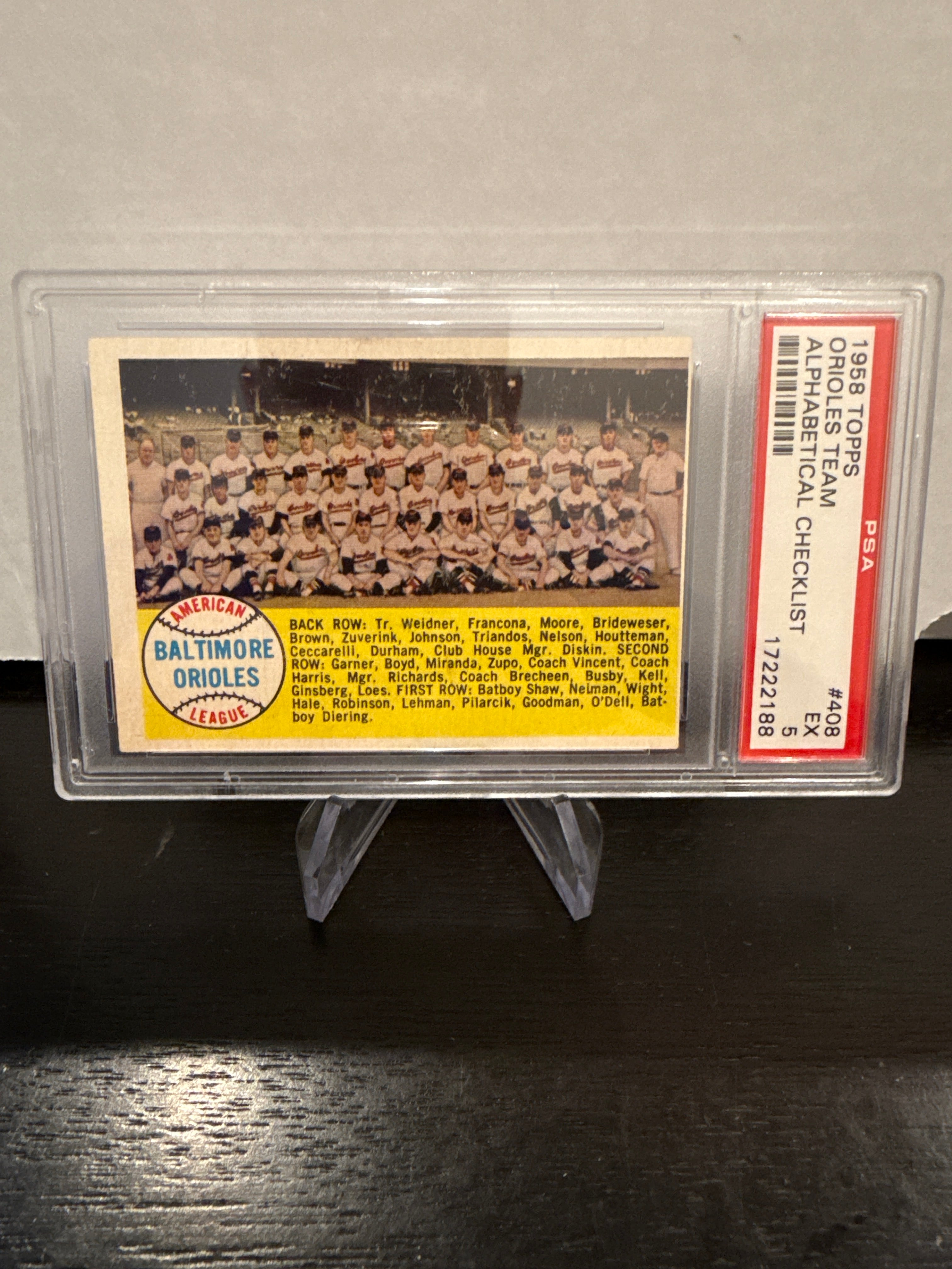 1958 Topps Orioles Team Alphabetical Checklist, PSA 5 – Hobby Card Shop