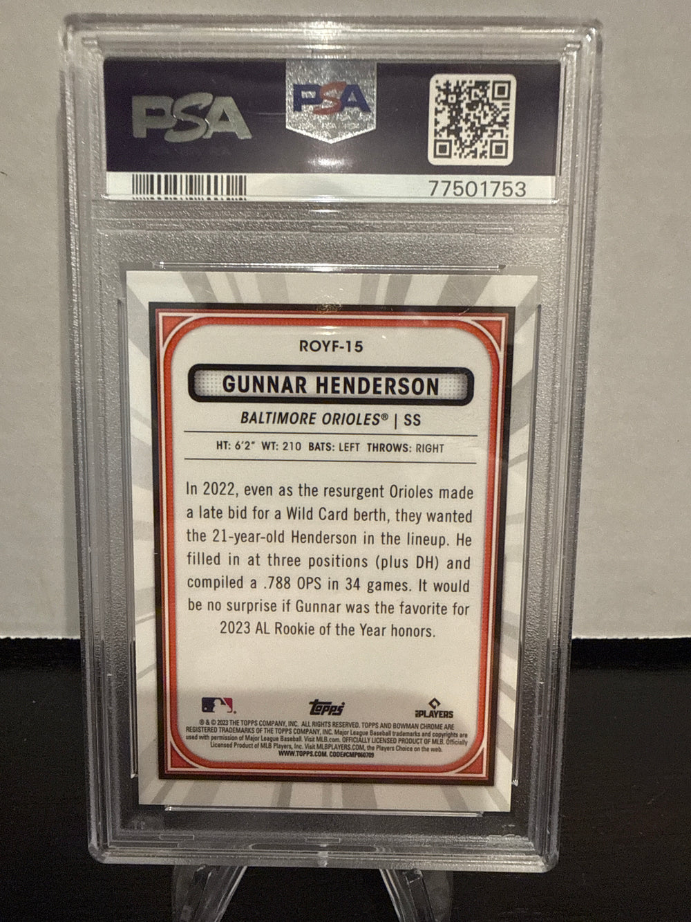 Gunnar Henderson 2023 Bowman Chrome Rookie of the Year Favorites, PSA ...